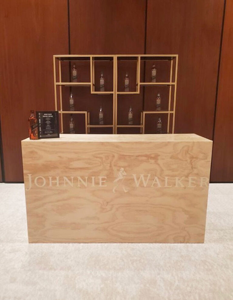 Custom Branded Wood Bar Rental - Red Carpet Systems